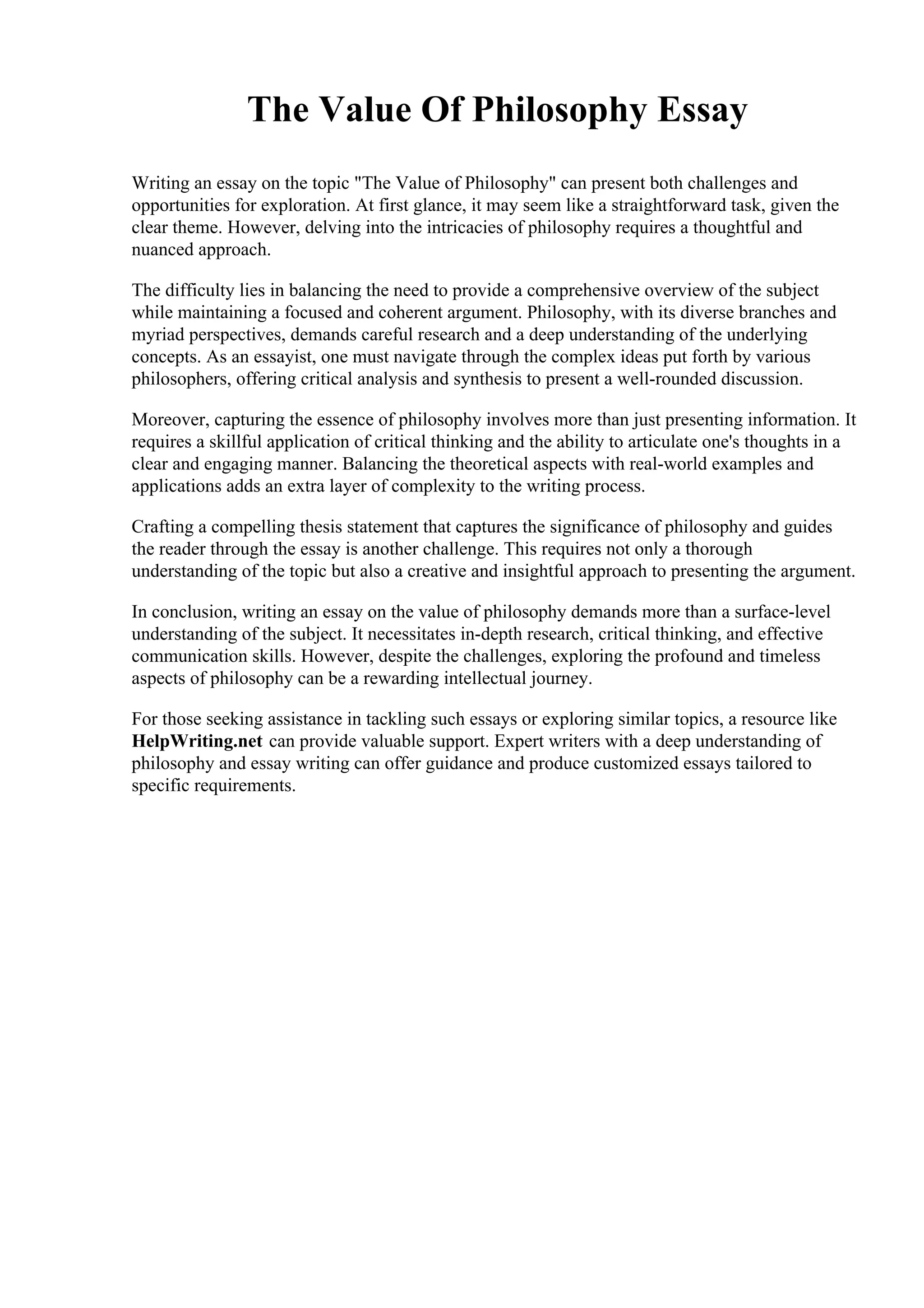 The Value Of Philosophy Essay.pdf | Educational Assessment | Education