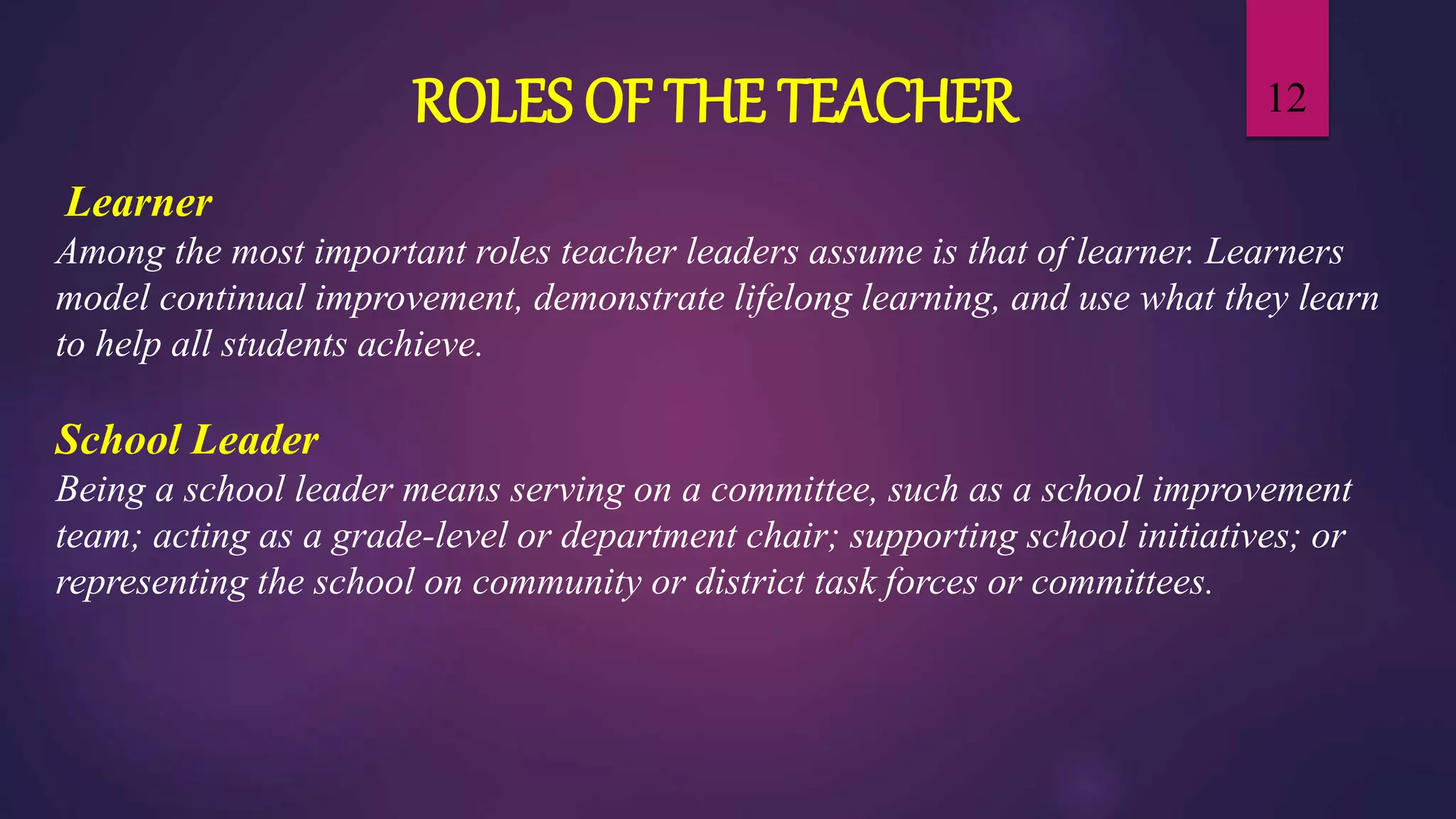 The Various Roles of the Teacher | PPTX