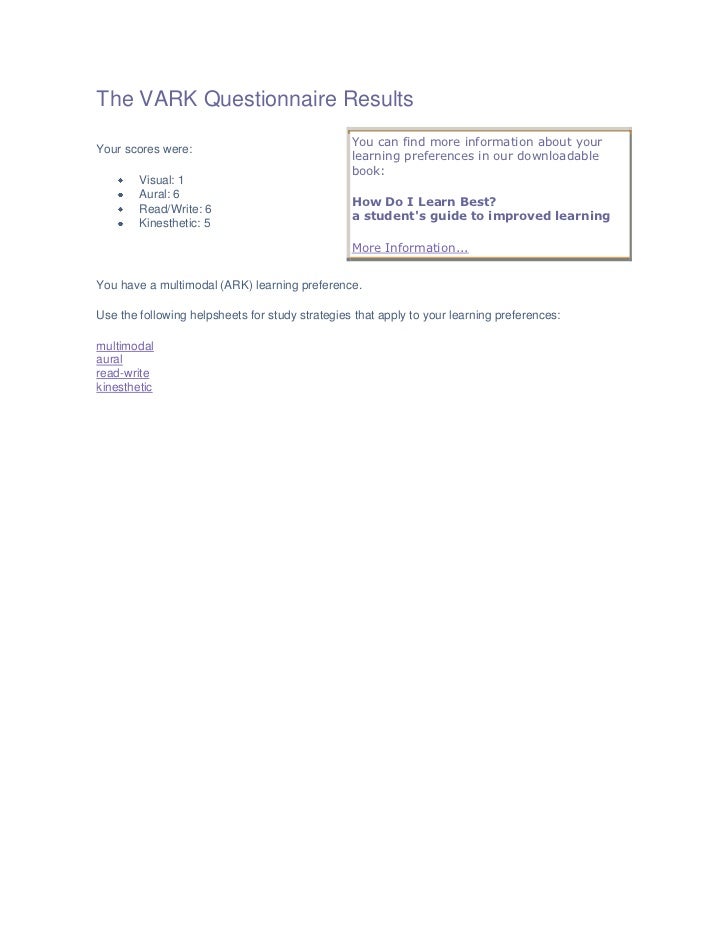 The vark questionnaire results