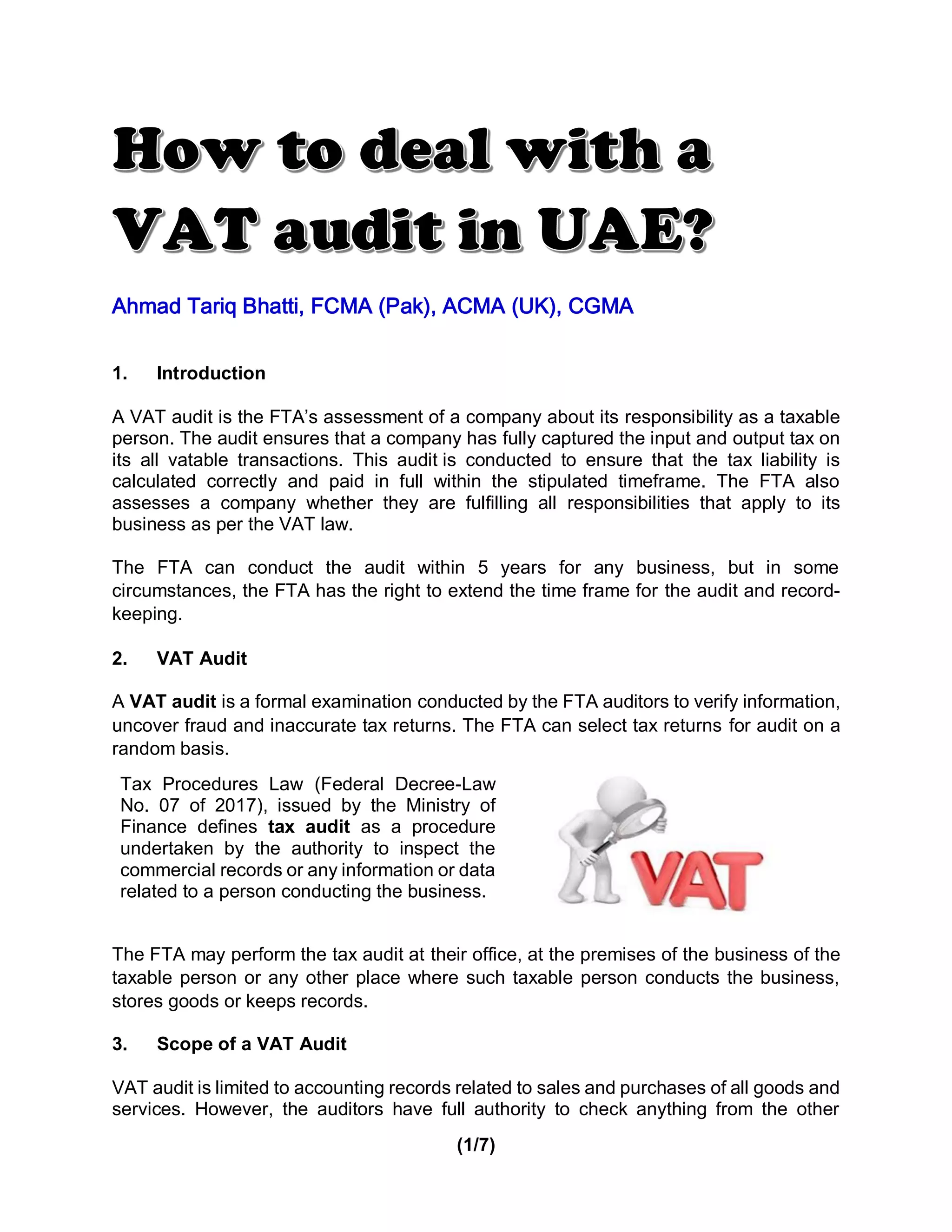 How to deal with a VAT audit in UAE? | PDF