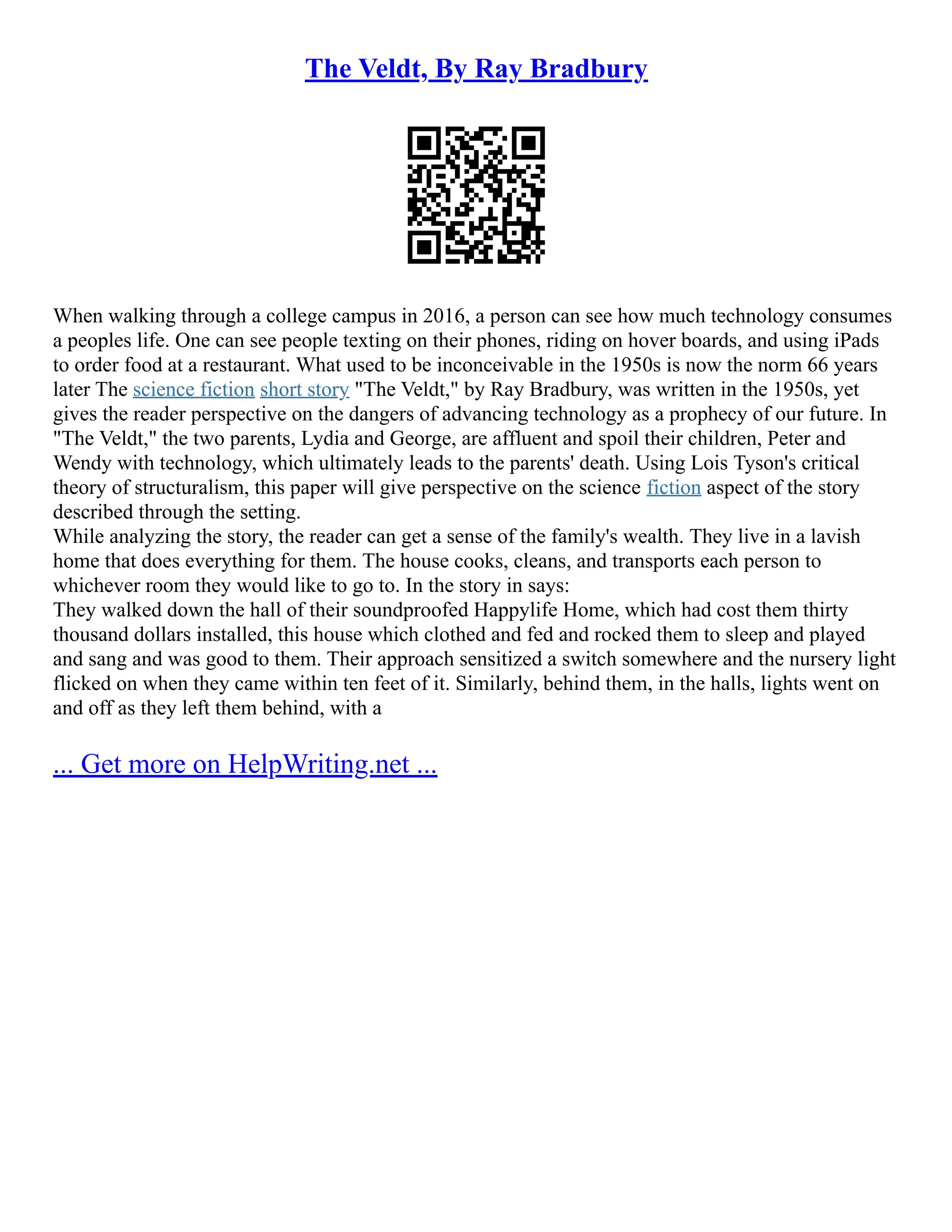 The Veldt, By Ray Bradbury | PDF