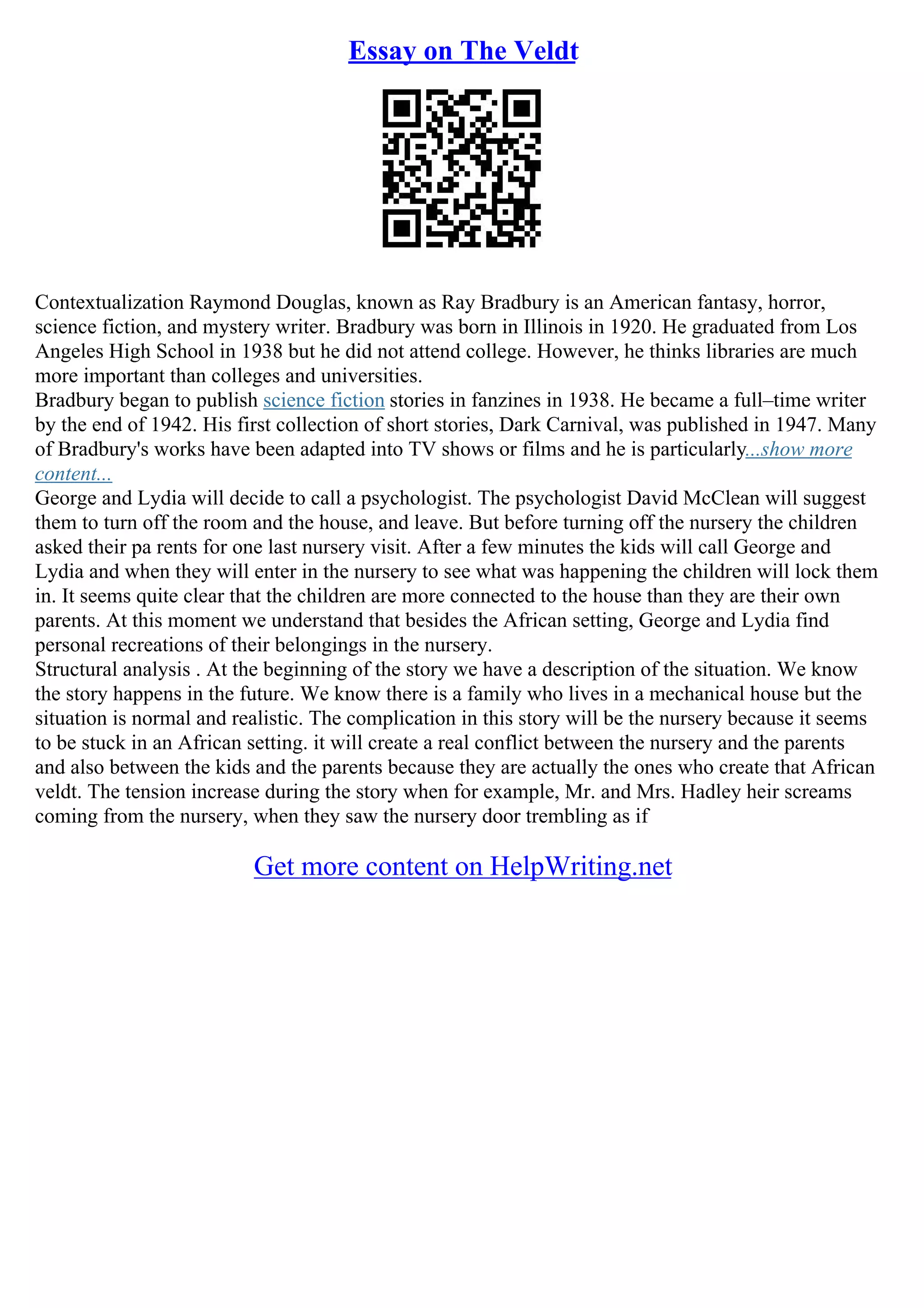 The Veldt Essay | PDF