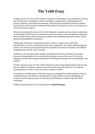 The Veldt Essay. Mitchell Technical College | PDF | Homework and Study ...