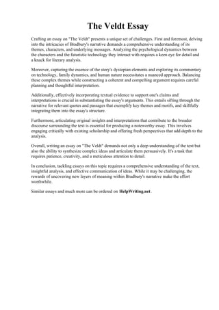 The Veldt Essay. THE VELDT BY RAY BRADBURY SHORT STORY PRESENTATION amp ...