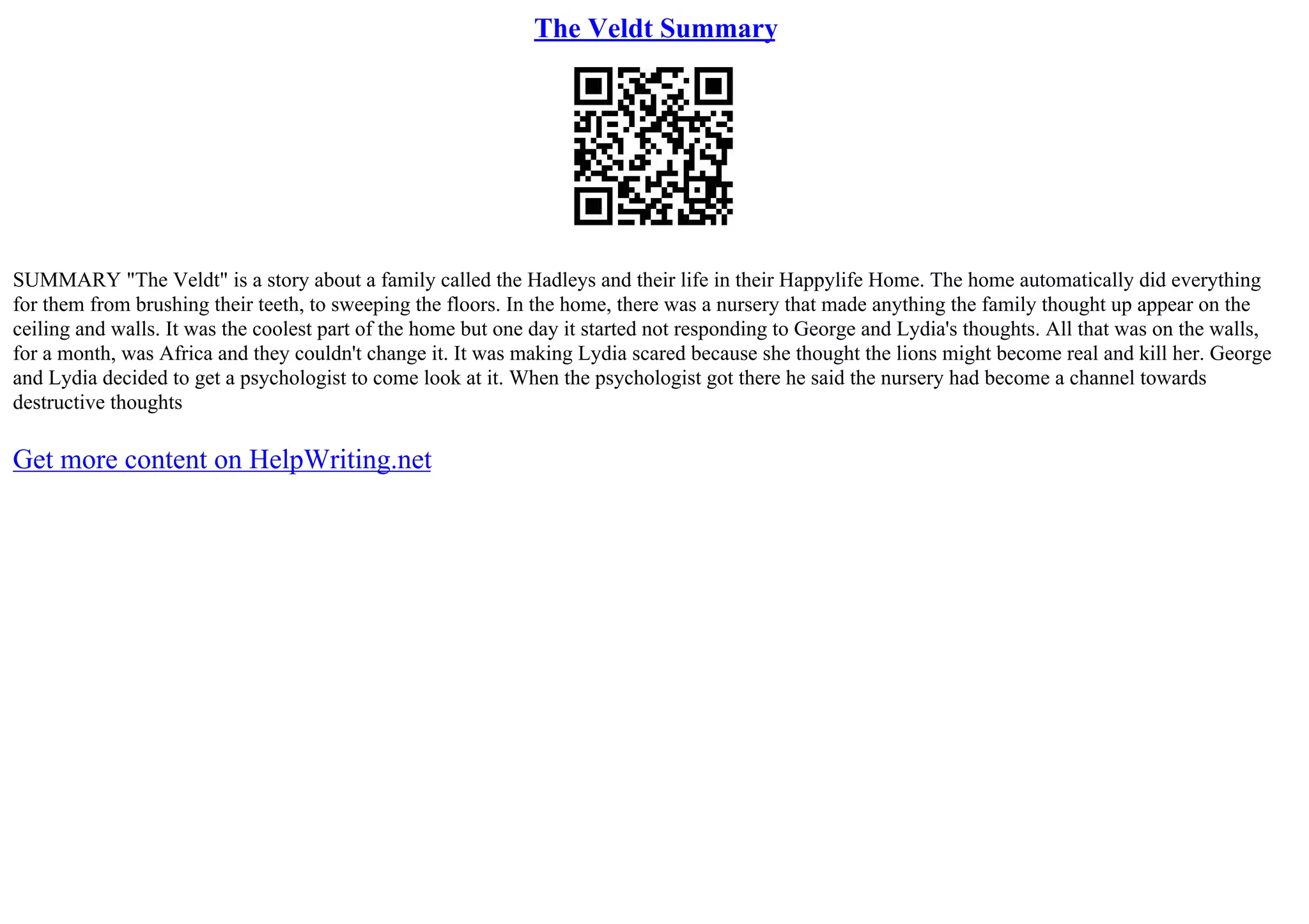 The Veldt Summary | PPT