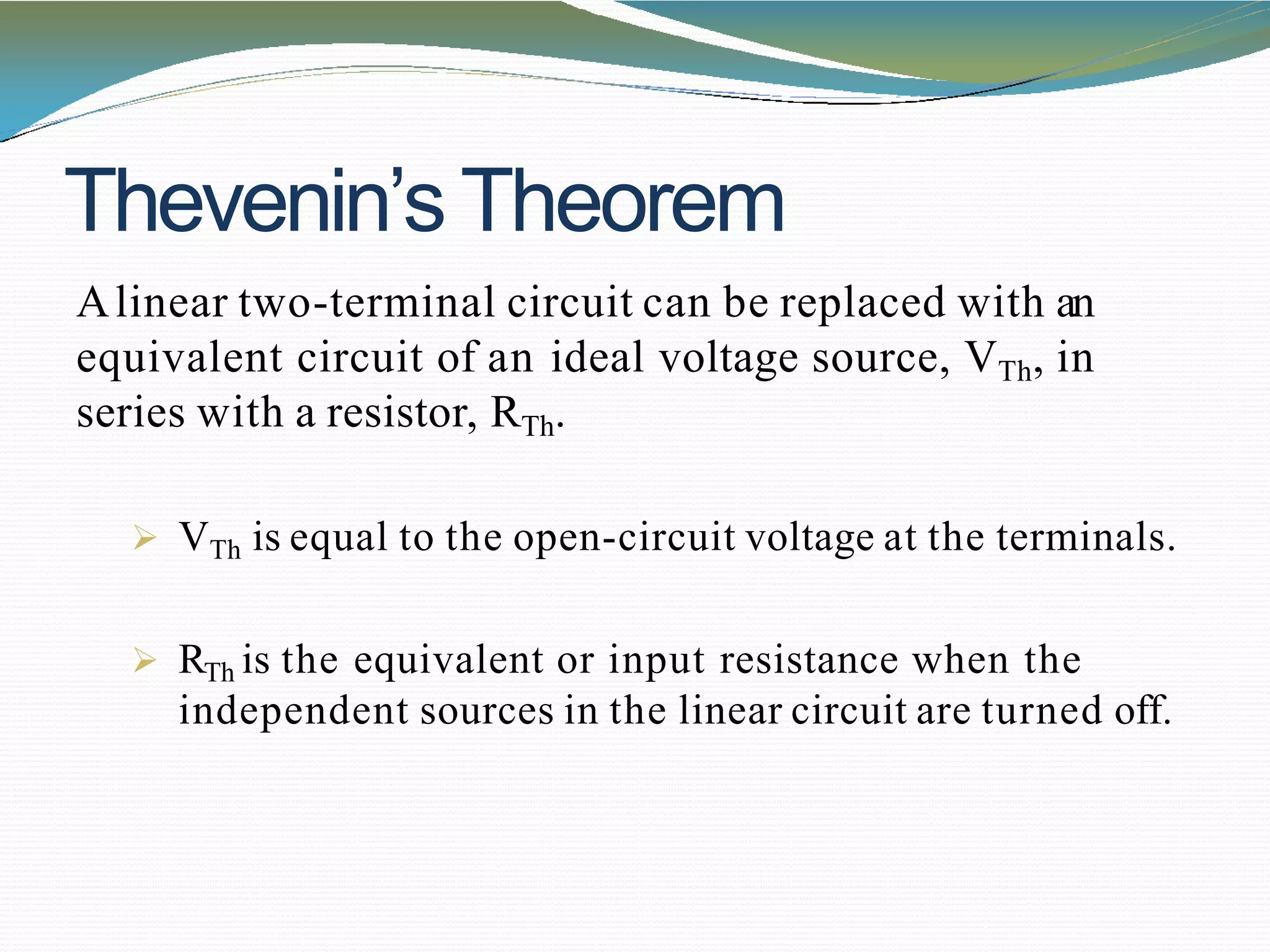 Thevenin norton and max power theorem by ahsanul hoque | PPTX