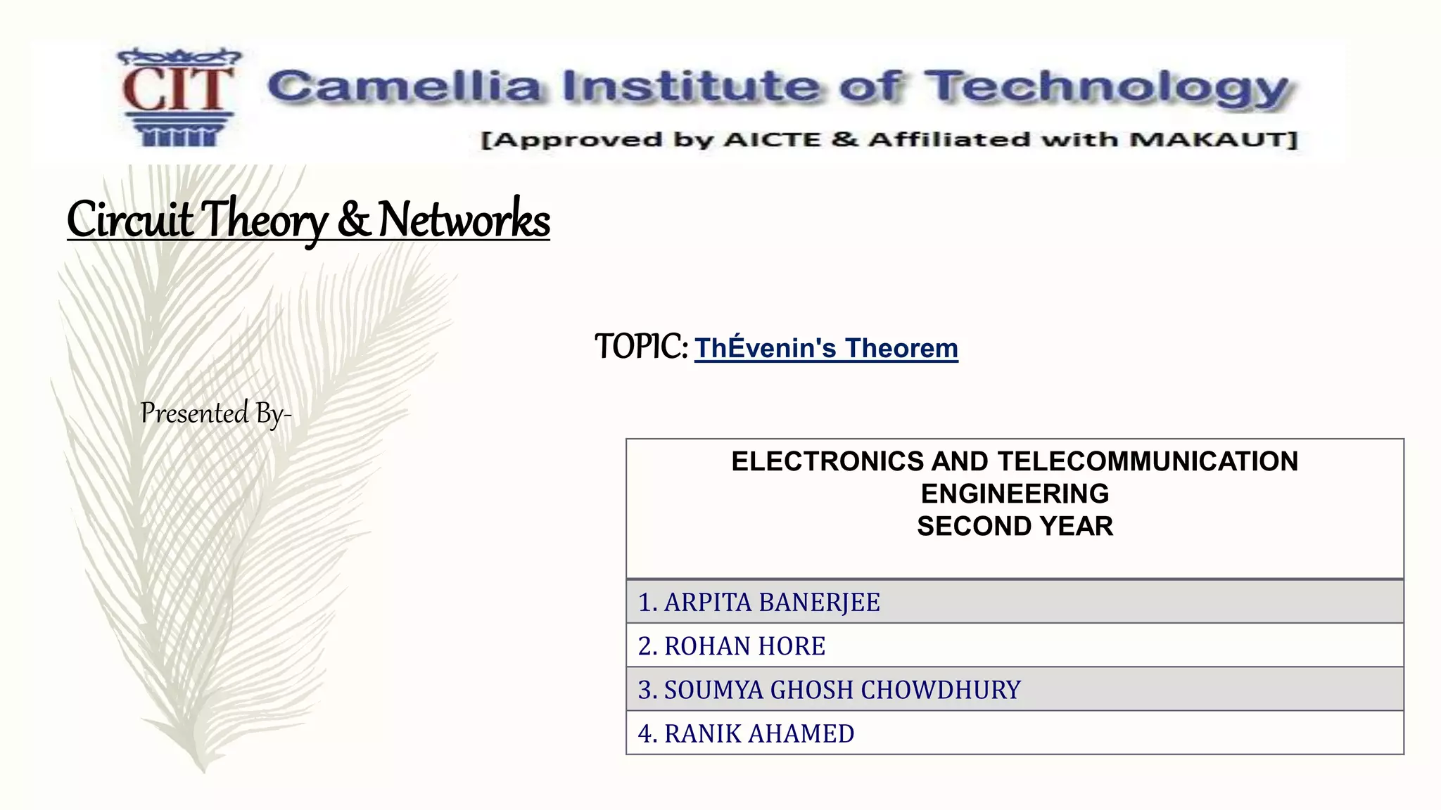 Thevenins Theorem Pptx Computer Networking Computing