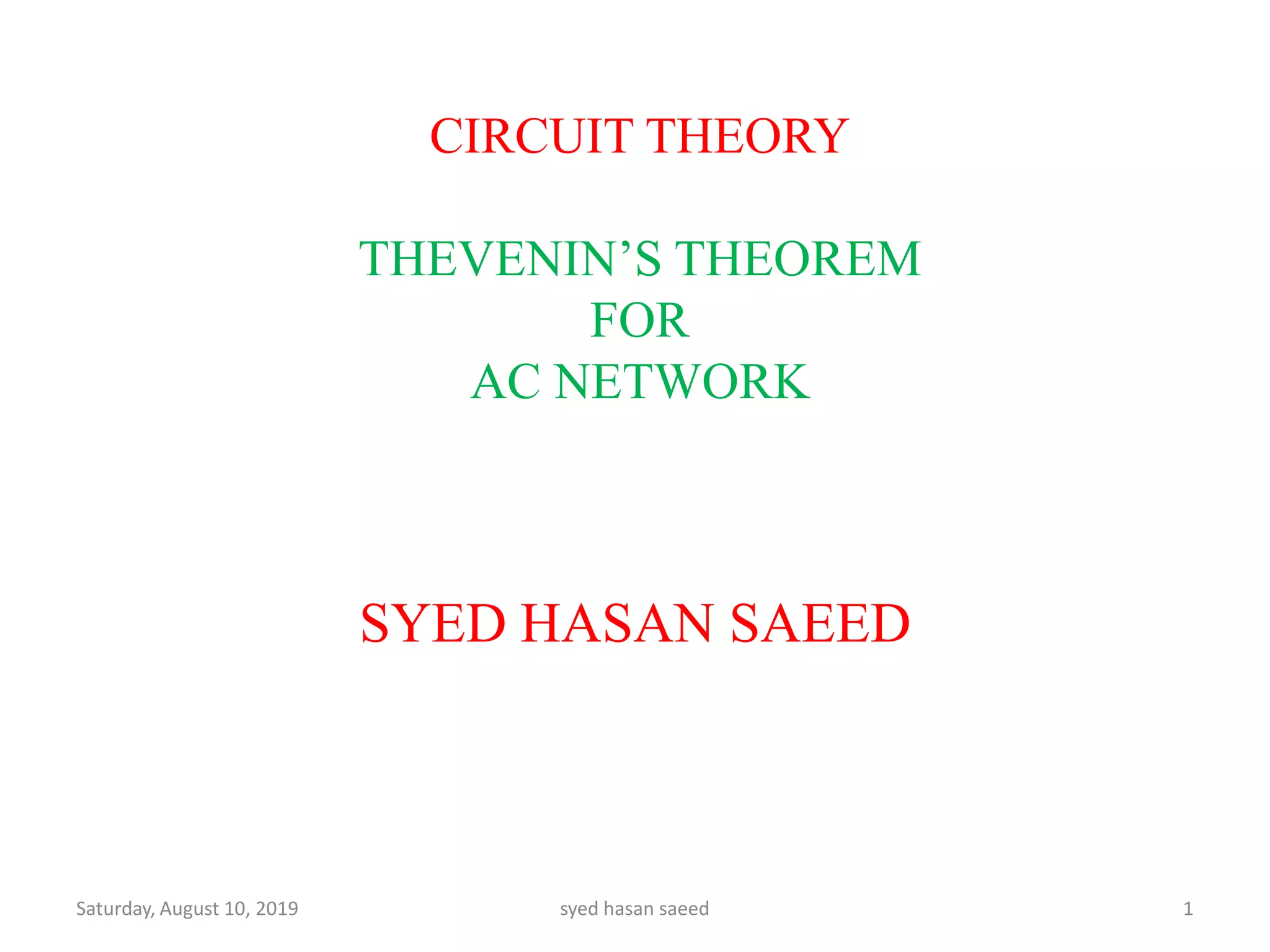 Thevenin's theorem for ac network | PPT Thevenin's theorem for ac network | PPT