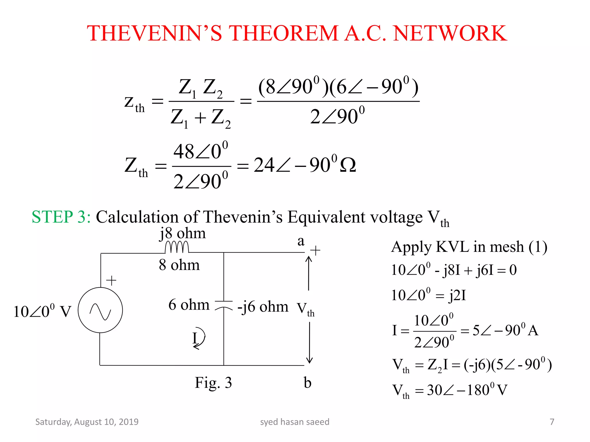 Thevenin's theorem for ac network | PDF
