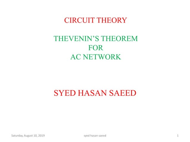Thevenin's theorem for ac network | PDF