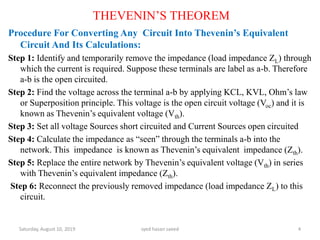 Thevenin's theorem for ac network | PDF
