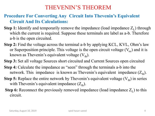 Thevenin's theorem for ac network | PDF
