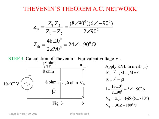 Thevenin's theorem for ac network | PDF