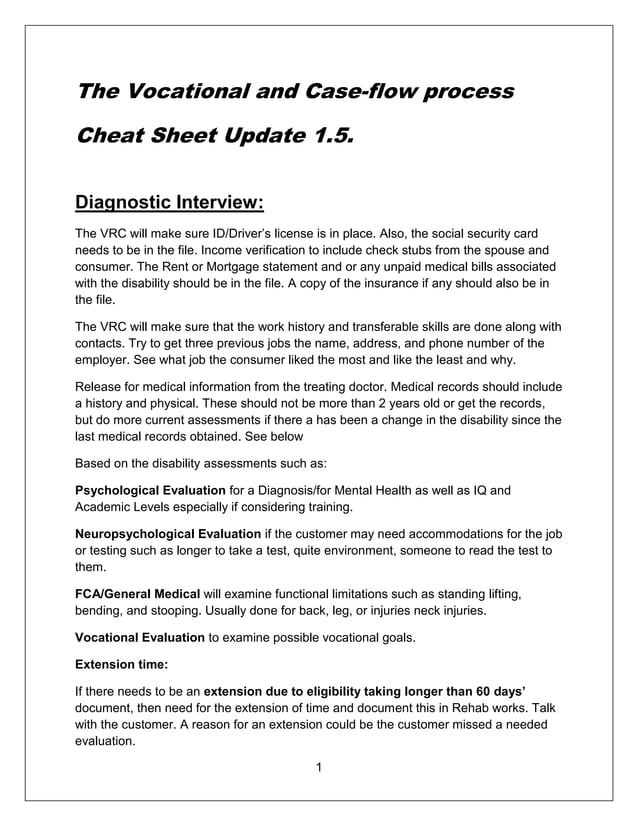 The vocational and case flow process cheat sheet 1.5 | PDF