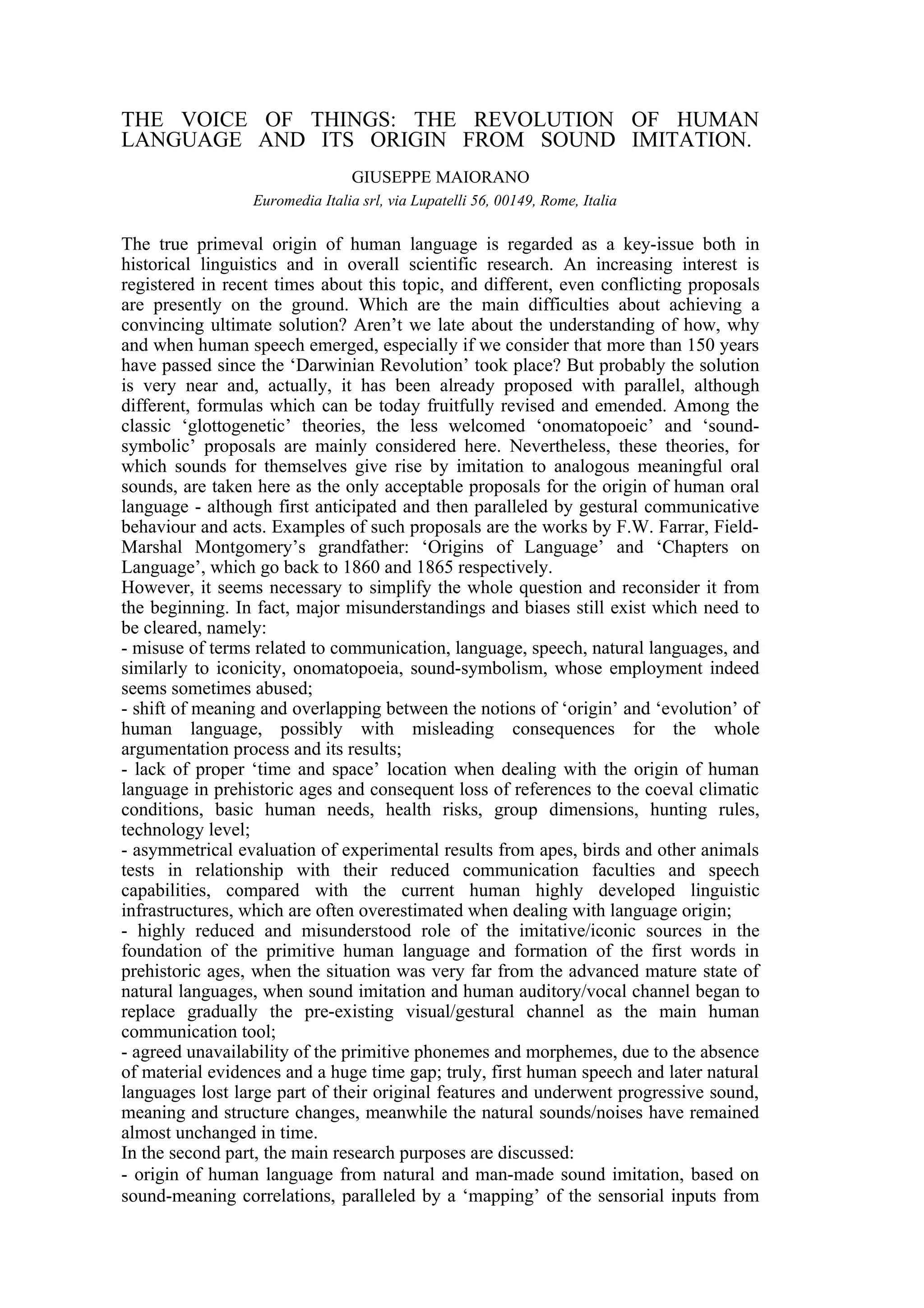 The voice of things: the revolution of human language and its origin ...