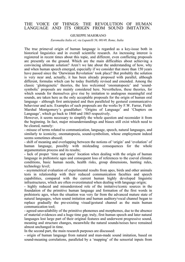 The voice of things: the revolution of human language and its origin ...