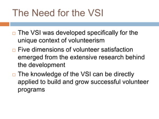 The volunteer satisfaction index (VSI) | PPTX | Careers