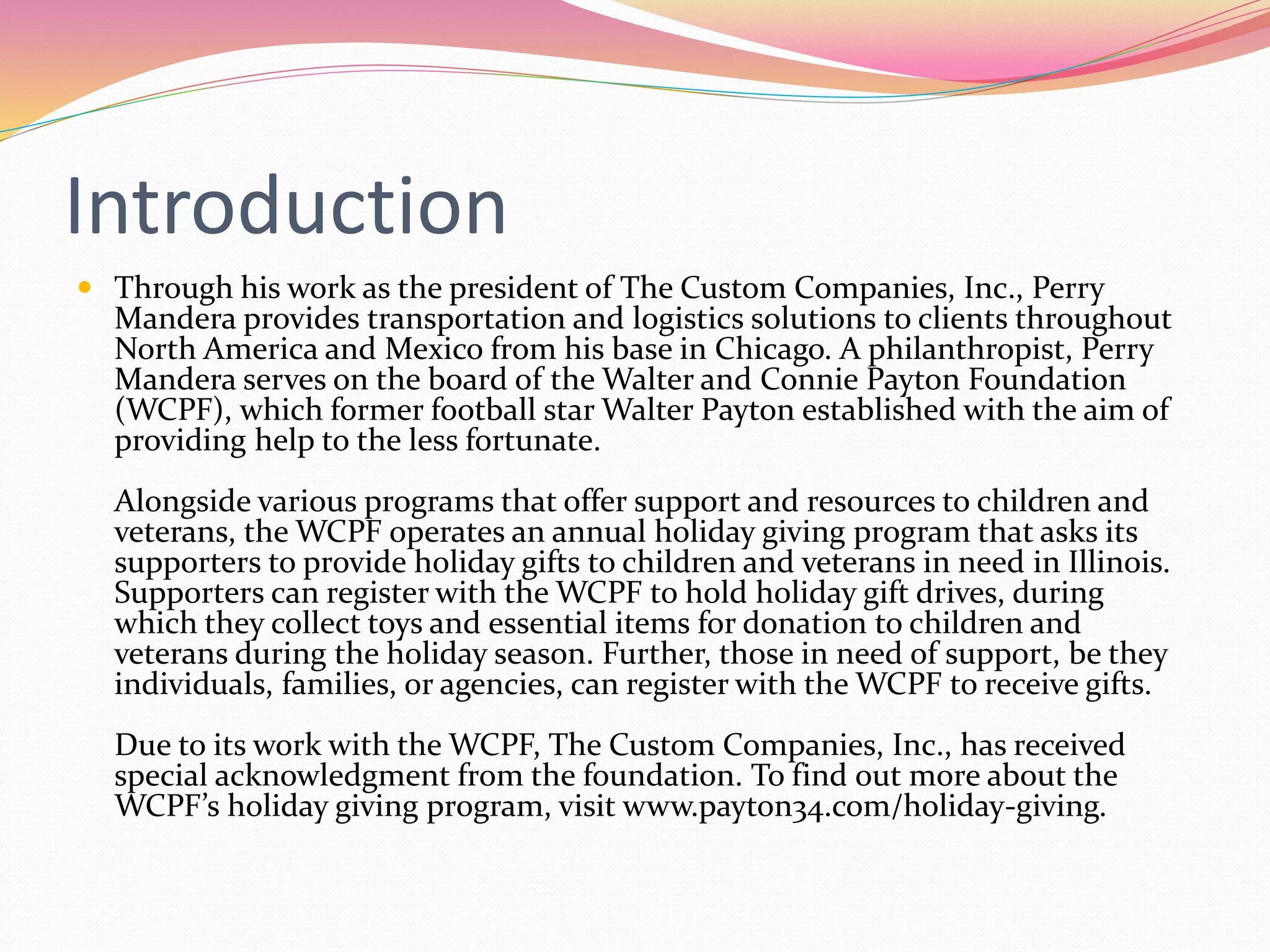 The Walter and Connie Payton Foundation Holiday Giving Program | PPTX