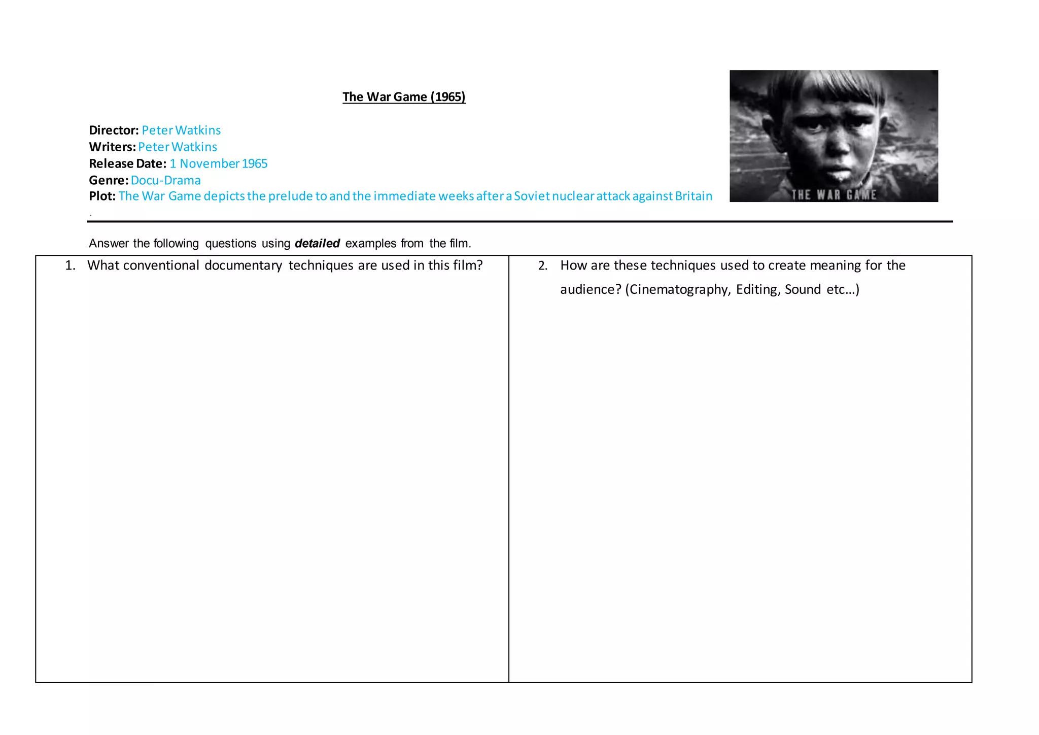 The war game screening sheet | DOCX