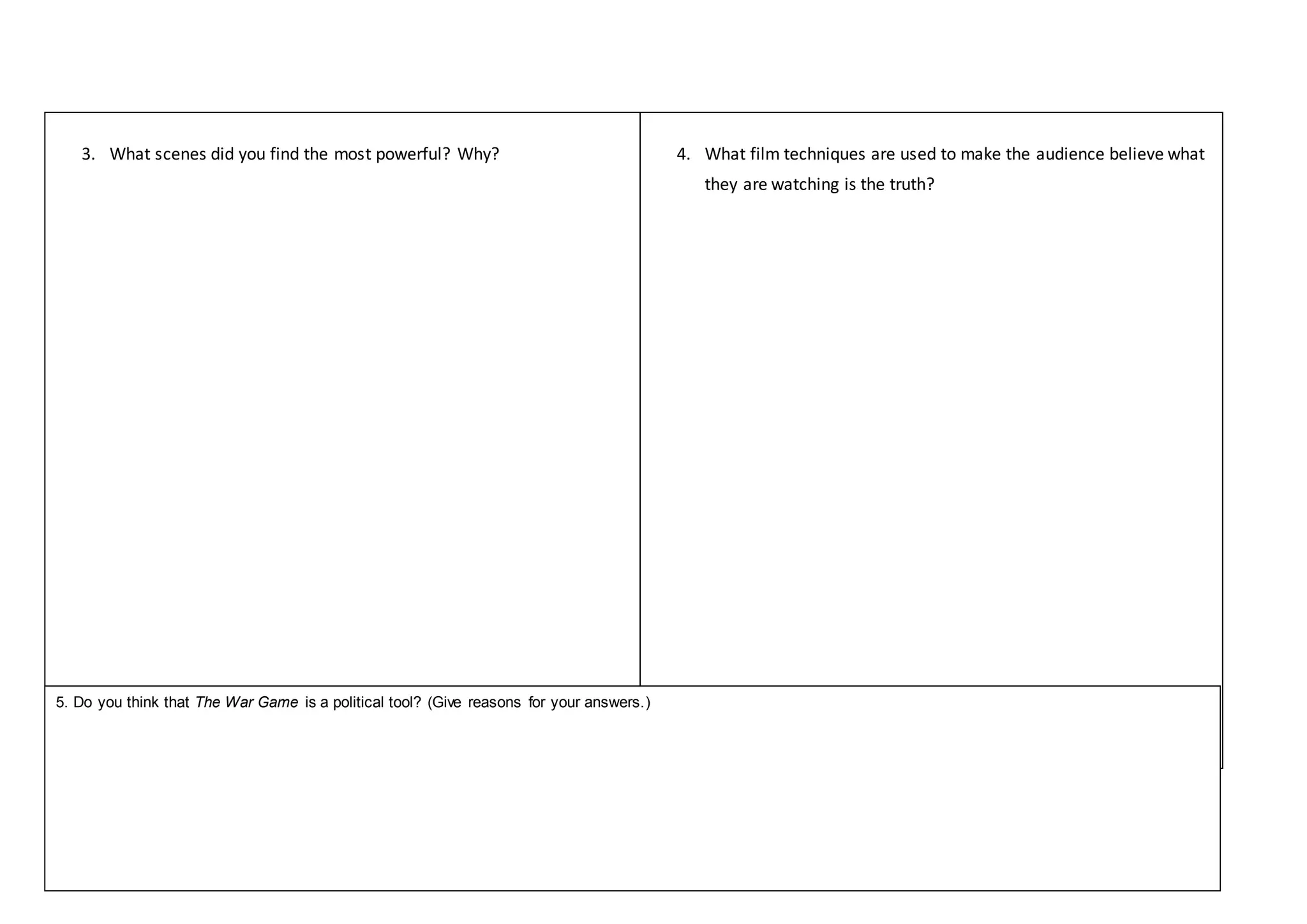 The war game screening sheet | DOCX