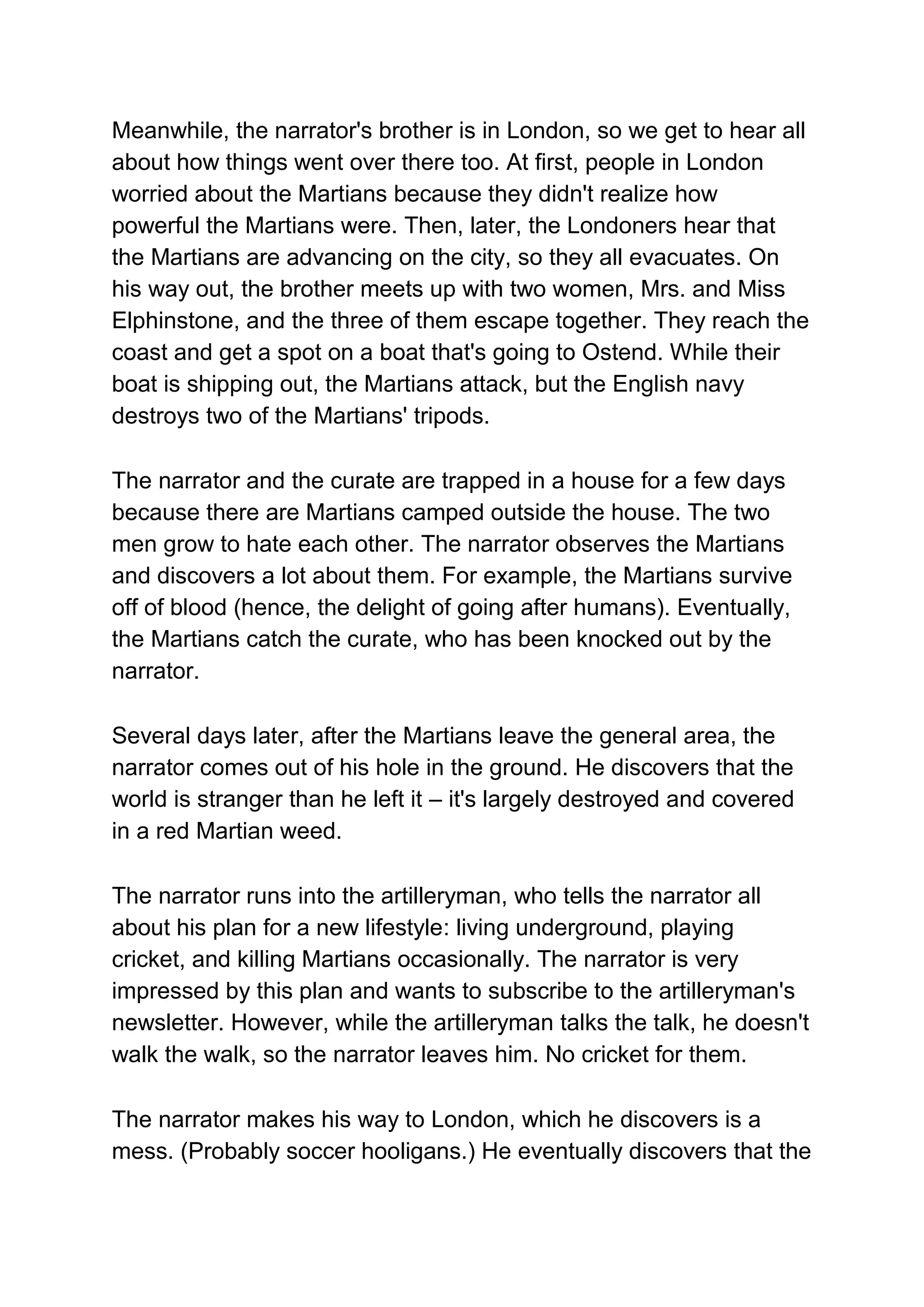 The war of the worlds novel summary | DOCX