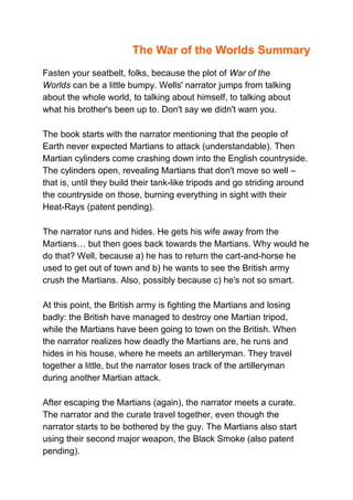 The war of the worlds novel summary | DOCX