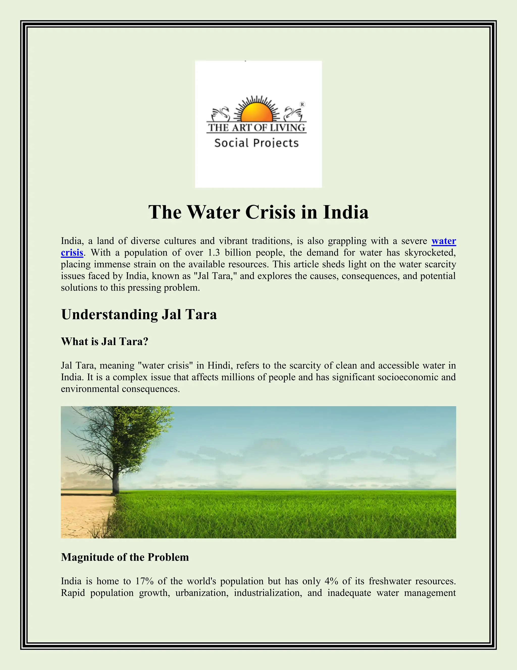 The Water Crisis in India | PDF | Water Services | Home Utilities