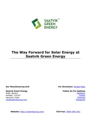 The way forward for solar energy at saatvik green energy | PDF