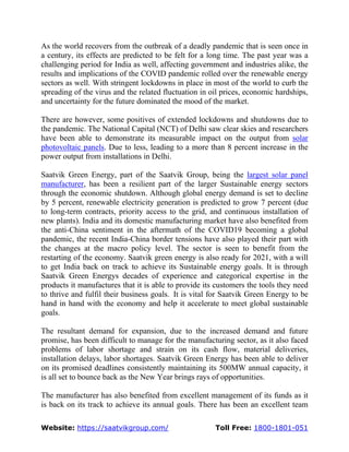 The way forward for solar energy at saatvik green energy | PDF