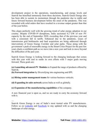 The way forward for solar energy at saatvik green energy | PDF