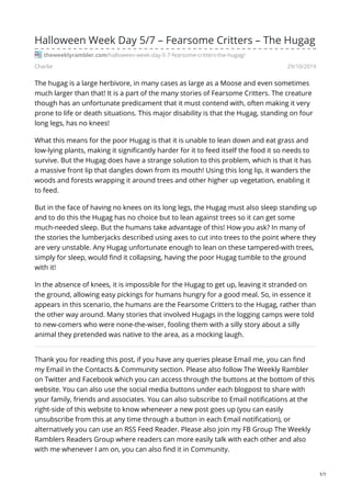Halloween Week Day 5 of 7 Fearsome Critters the Hugag | PDF