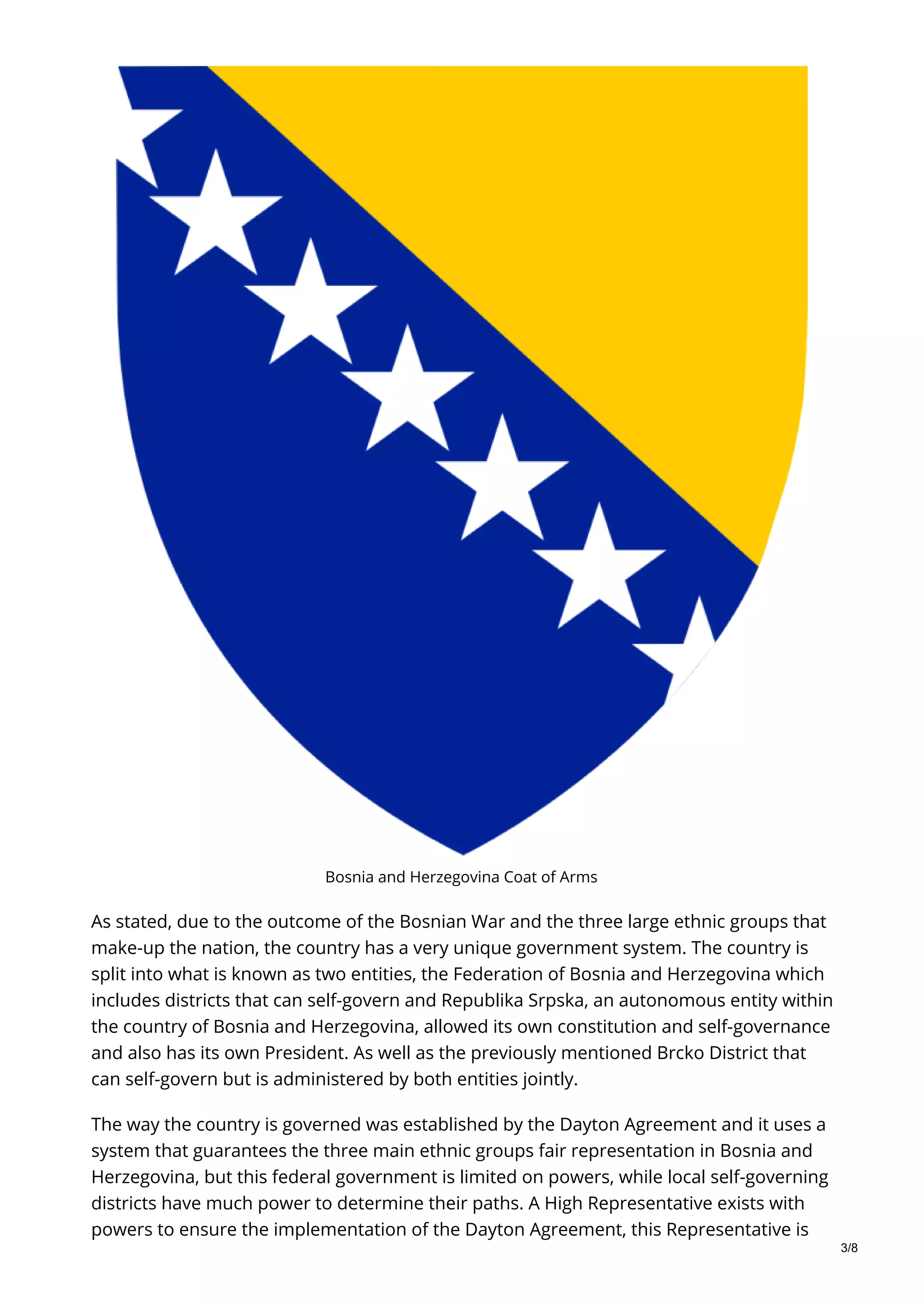 The Government System of Bosnia and Herzegovina | PDF