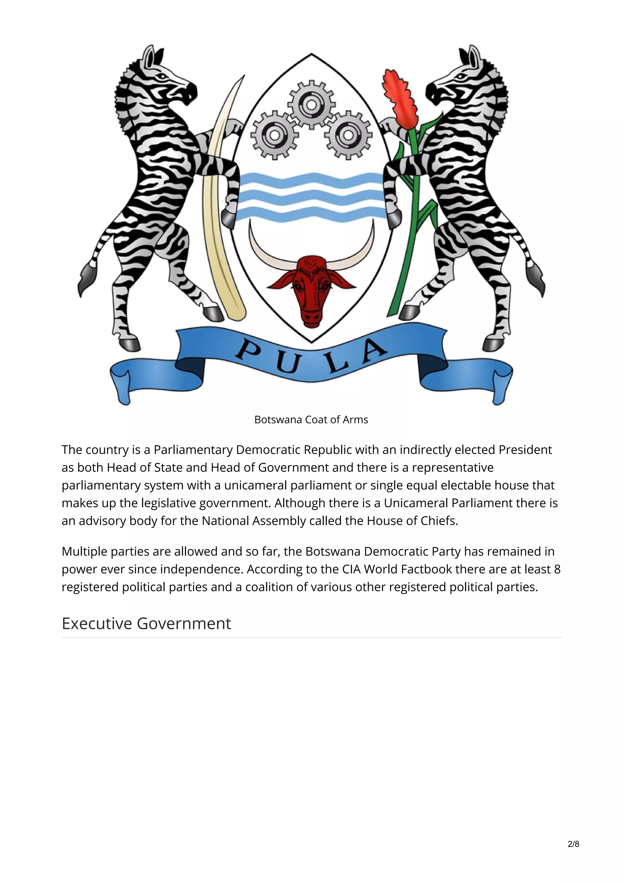 The Government System of Botswana | PDF