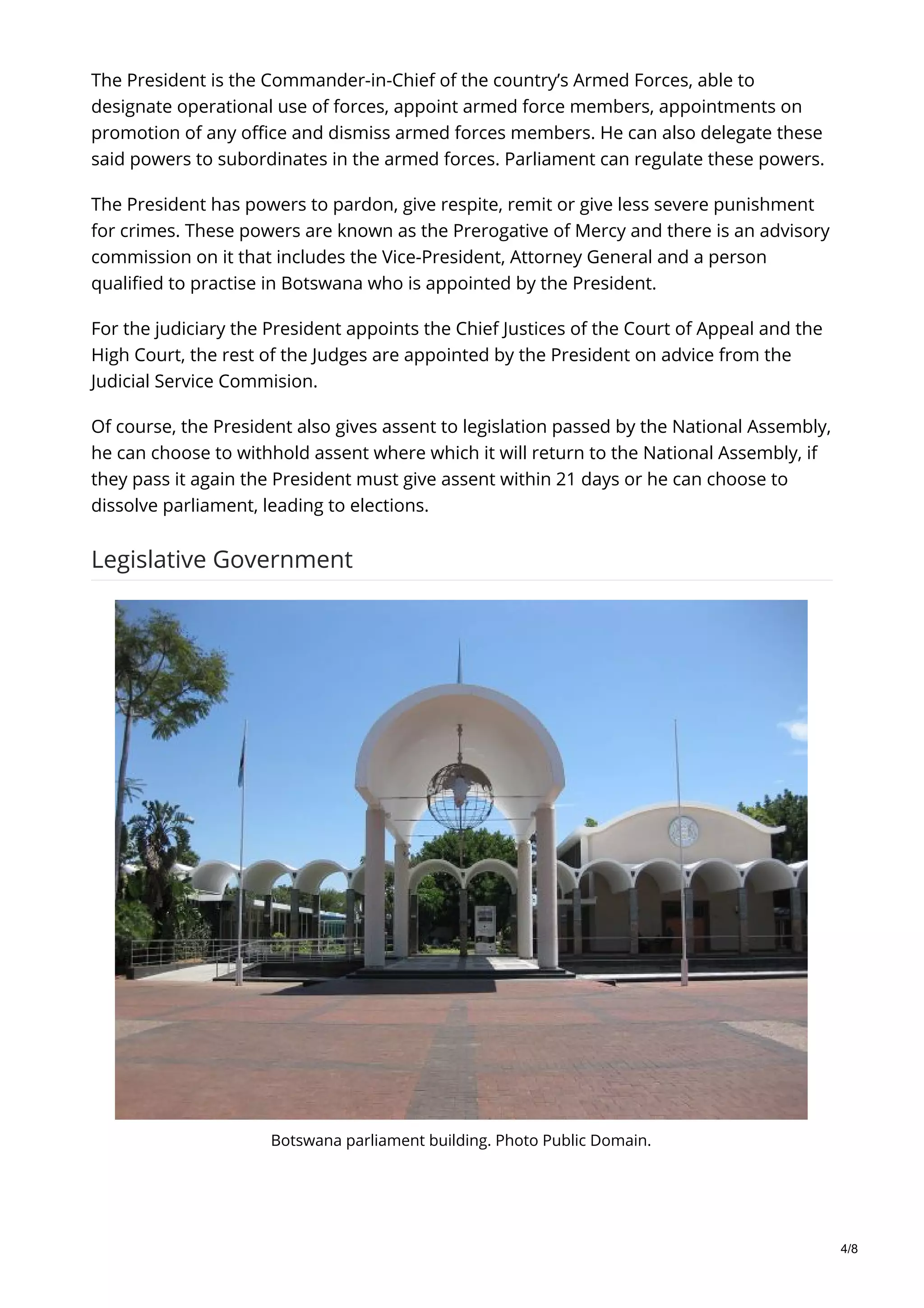 The Government System of Botswana | PDF