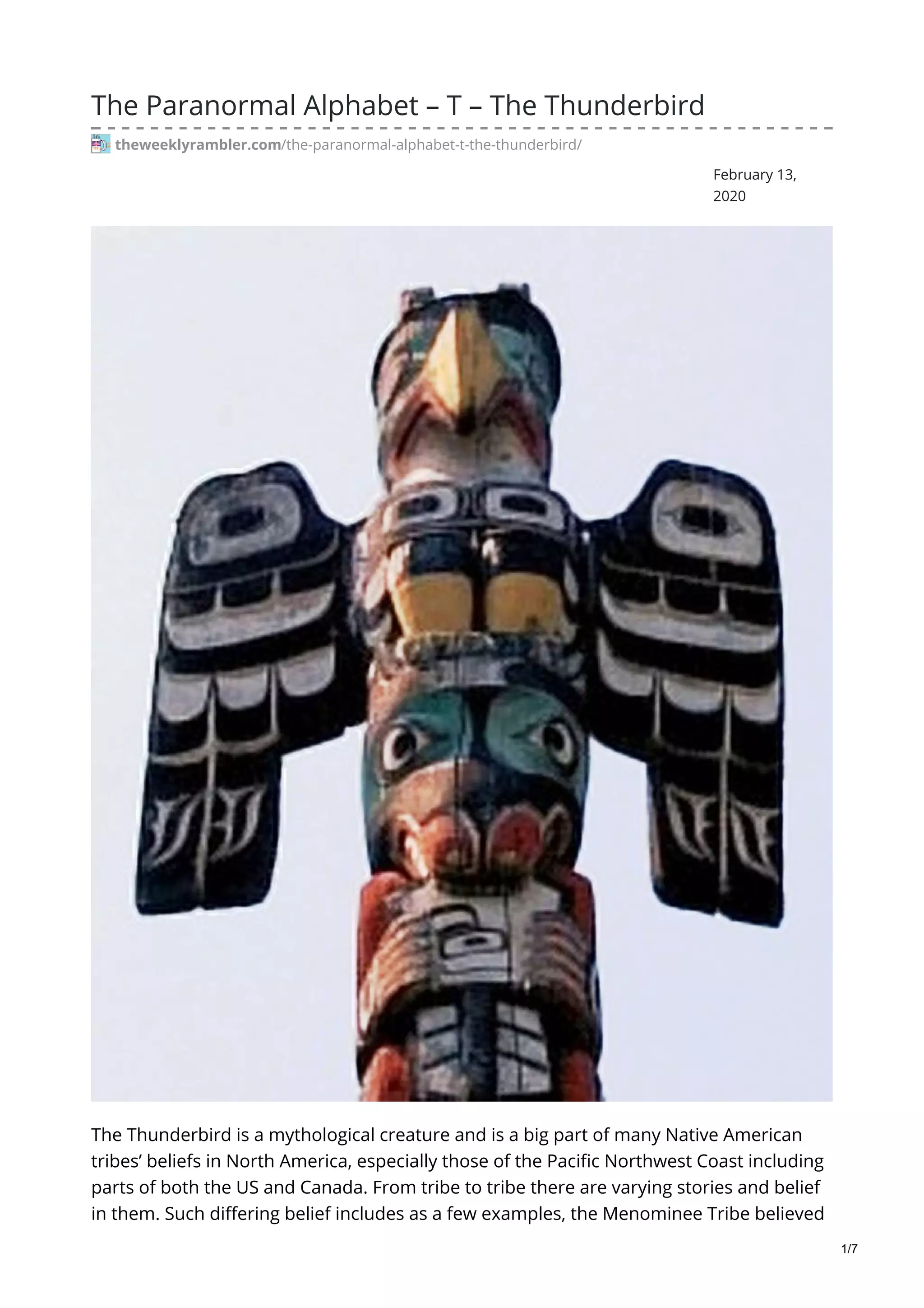 The Paranormal Alphabet T The Thunderbird | PDF