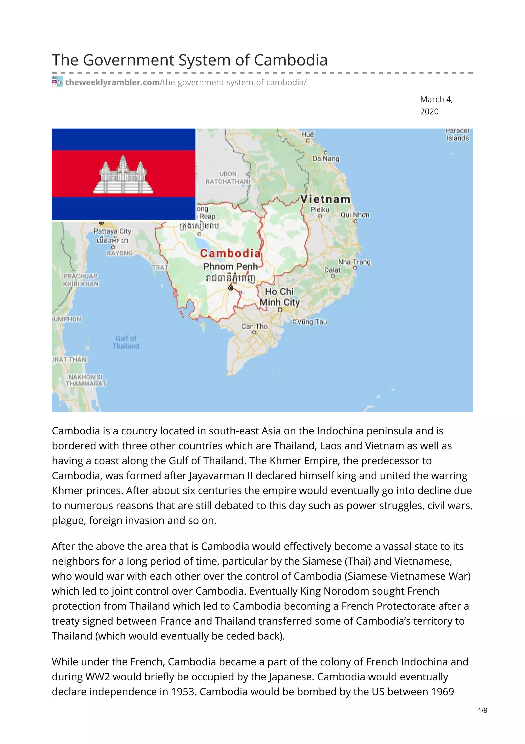 The Government System of Cambodia | PDF