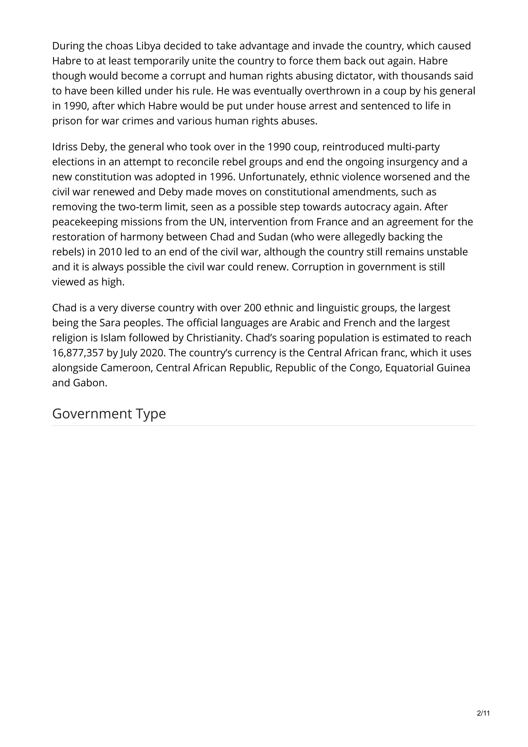 The Government System of Chad | PDF