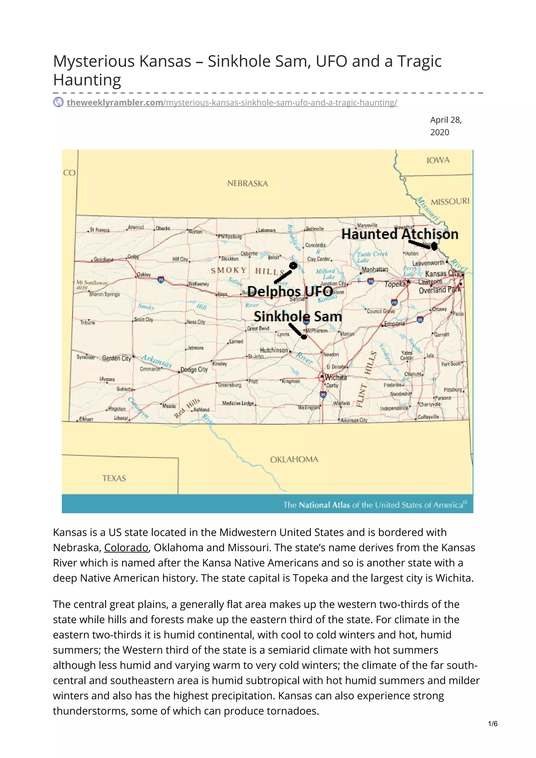 Mysterious Kansas, Sinkhole Sam, Ufo and a Tragic Haunting | PDF