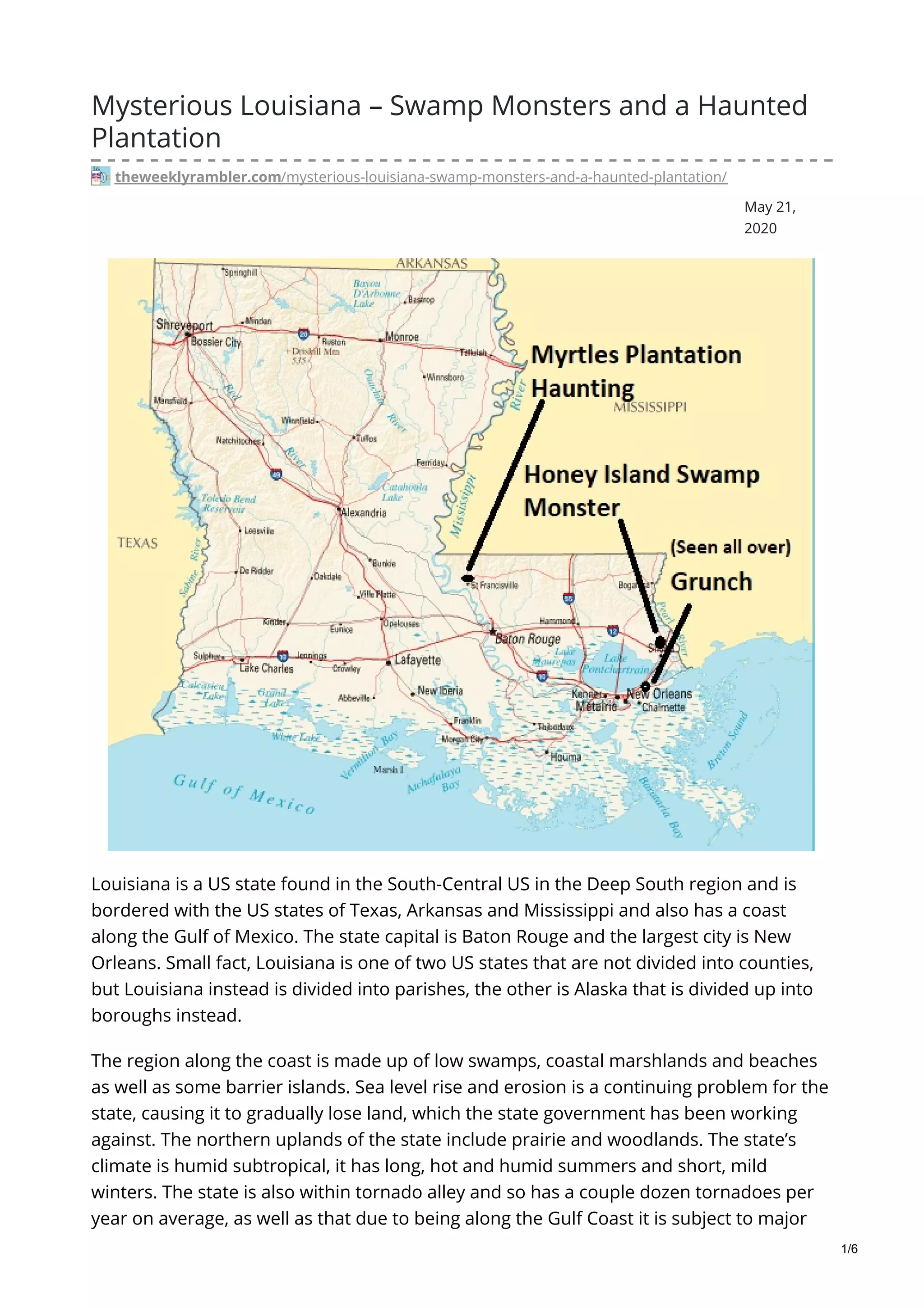 Mysterious Louisiana, Swamp Monsters and a Haunted Plantation | PDF | Geography | Science