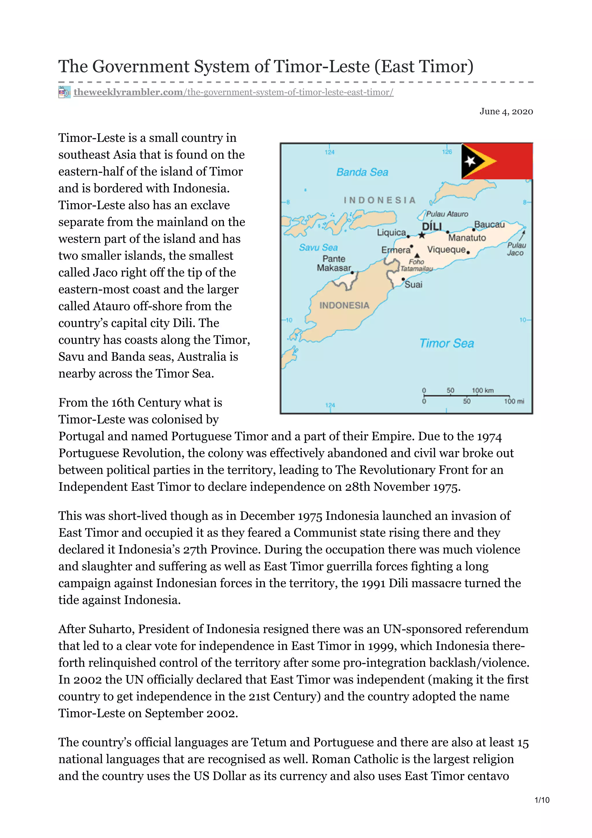 The Government System of Timor-Leste - East Timor | PDF