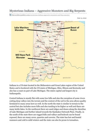 Mysterious Indiana, Aggressive Monsters and Big Serpents | PDF