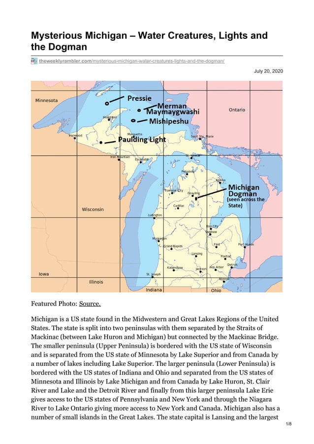 Mysterious Michigan, Water Creatures, Lights and the Dogman | PDF