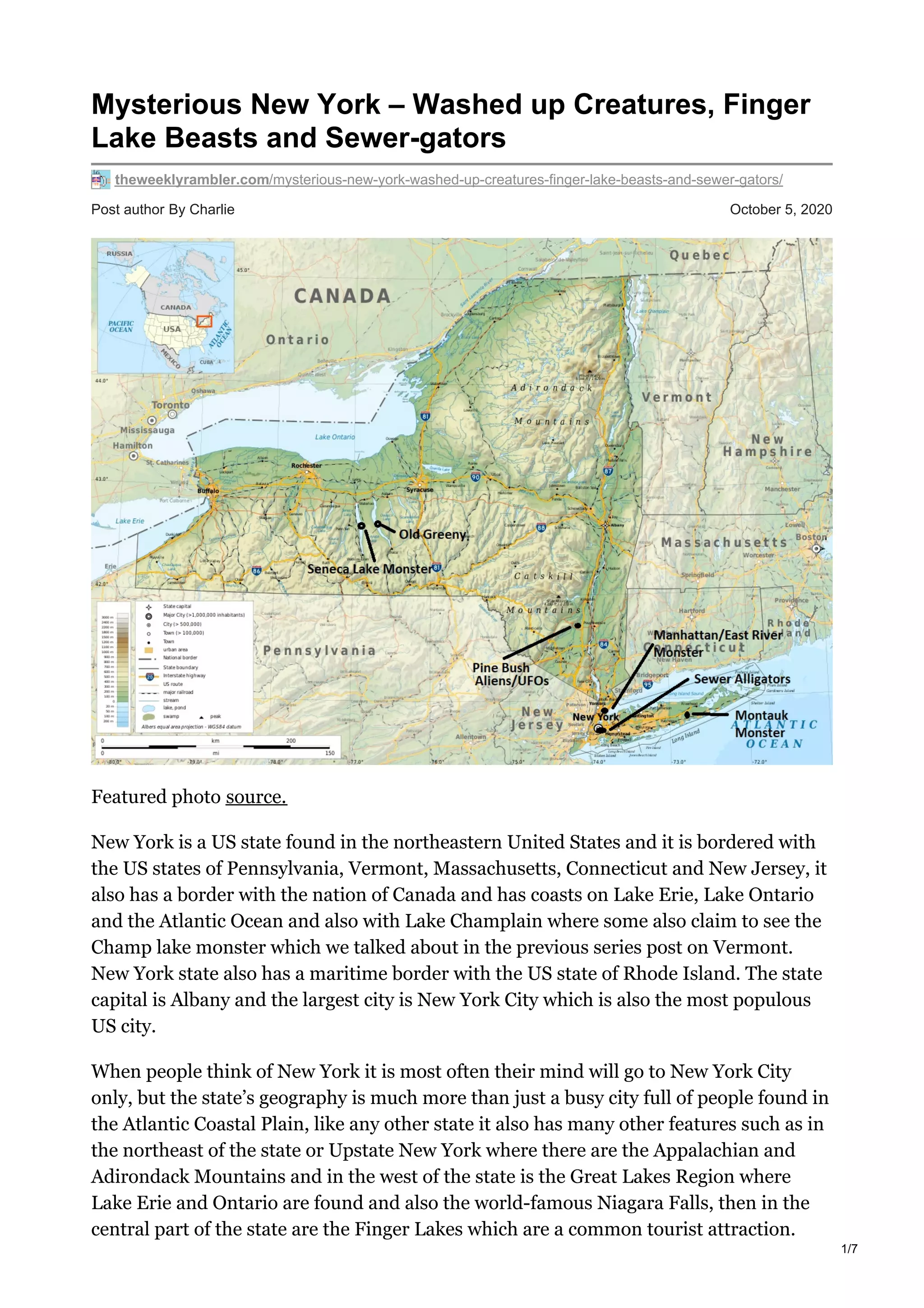 Mysterious New York, Washed up Creatures, Finger Lake Beasts and Sewer ...