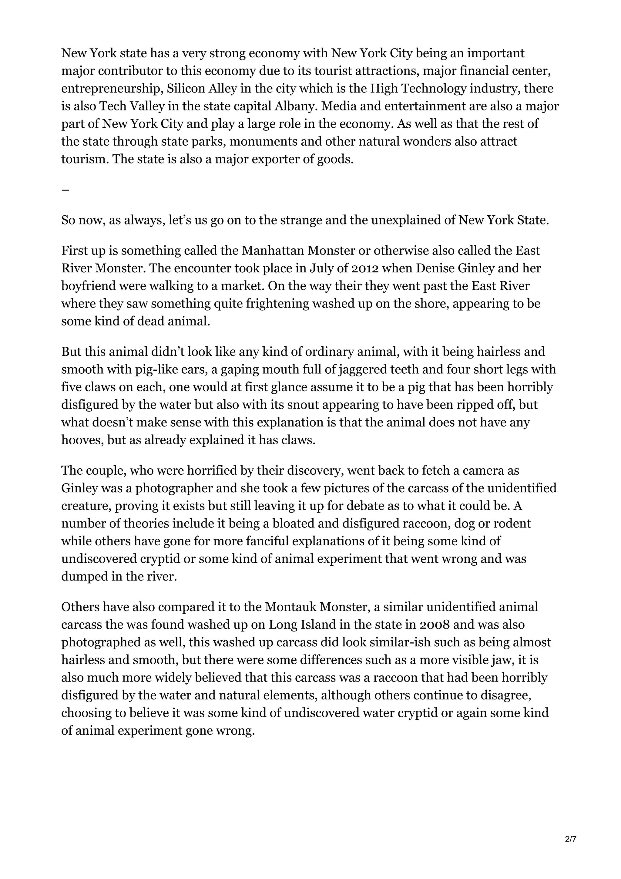 Mysterious New York, Washed up Creatures, Finger Lake Beasts and Sewer ...