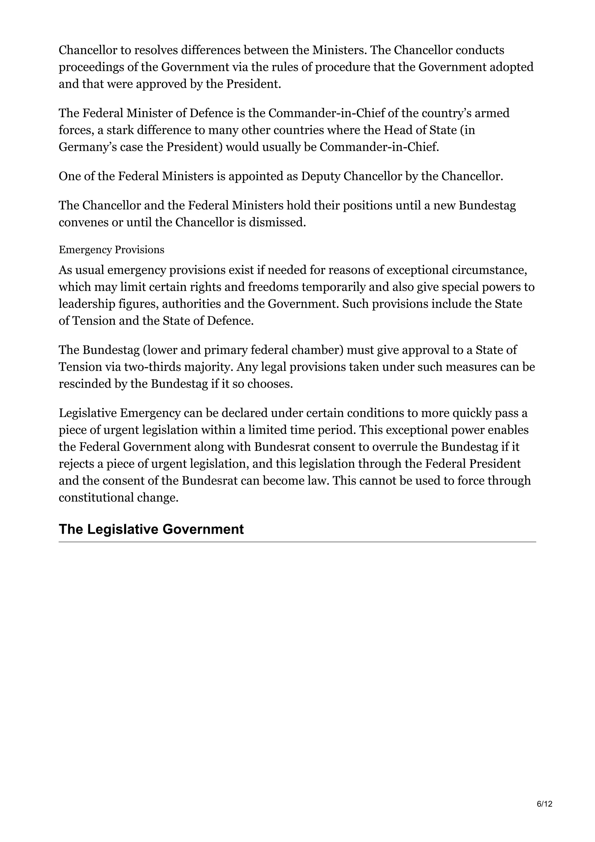The Government System of Germany | PDF