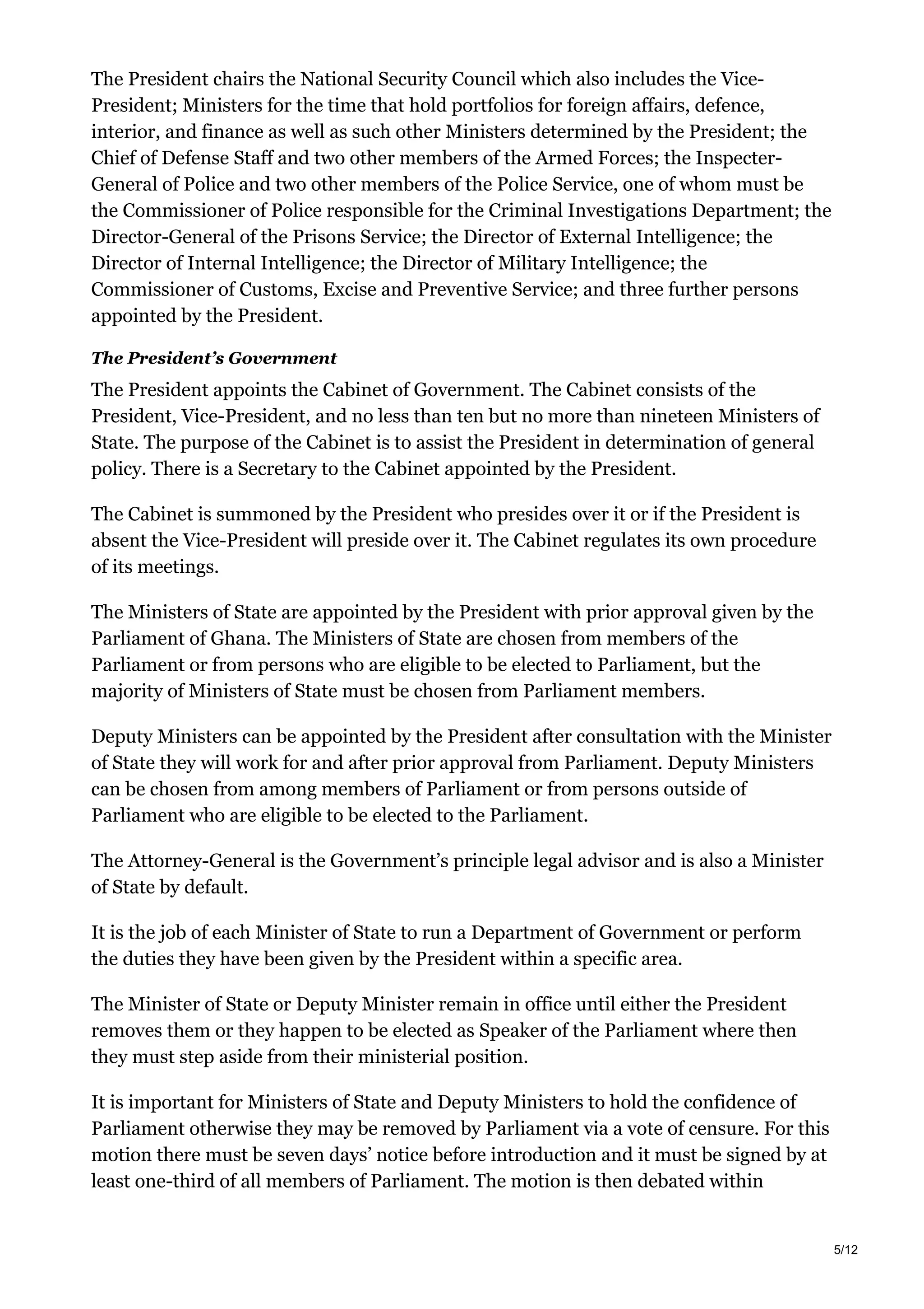 The Government System of Ghana | PDF