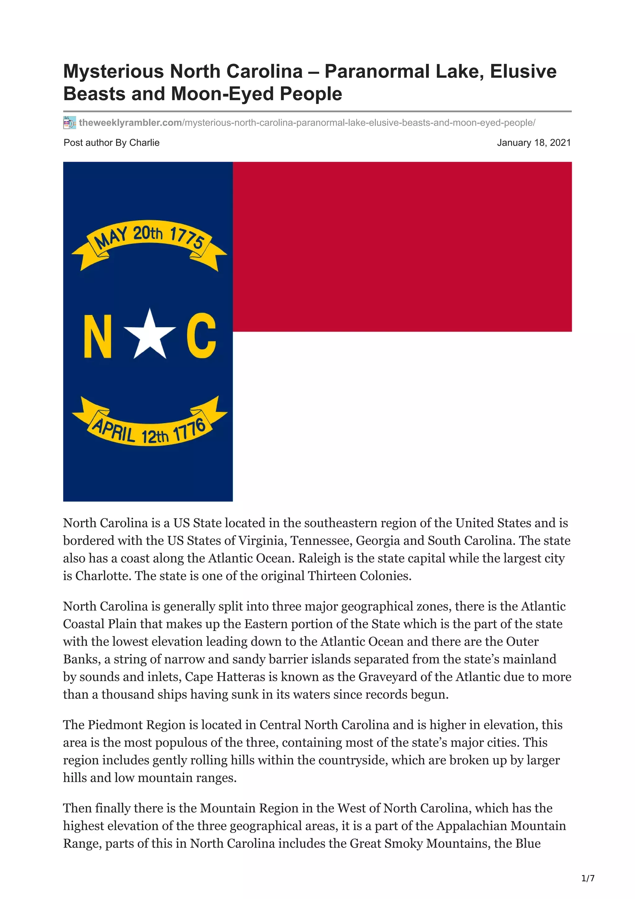 Mysterious North Carolina, Paranormal Lake, Elusive Beasts and Moon ...