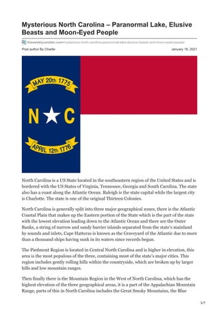 Mysterious North Carolina, Paranormal Lake, Elusive Beasts and Moon-eyed People | PDF | Cats | Pets