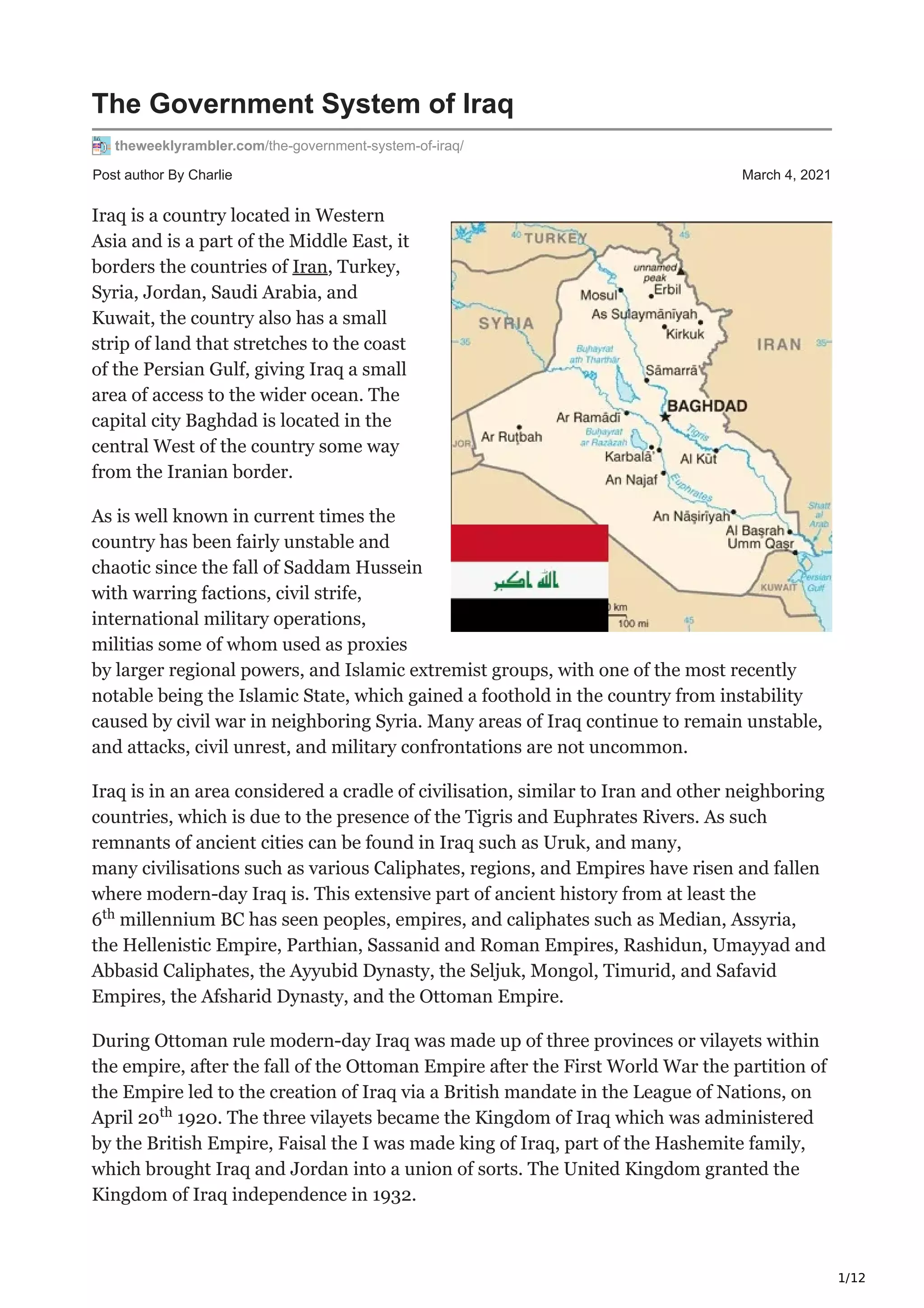 The Government system of Iraq | PDF