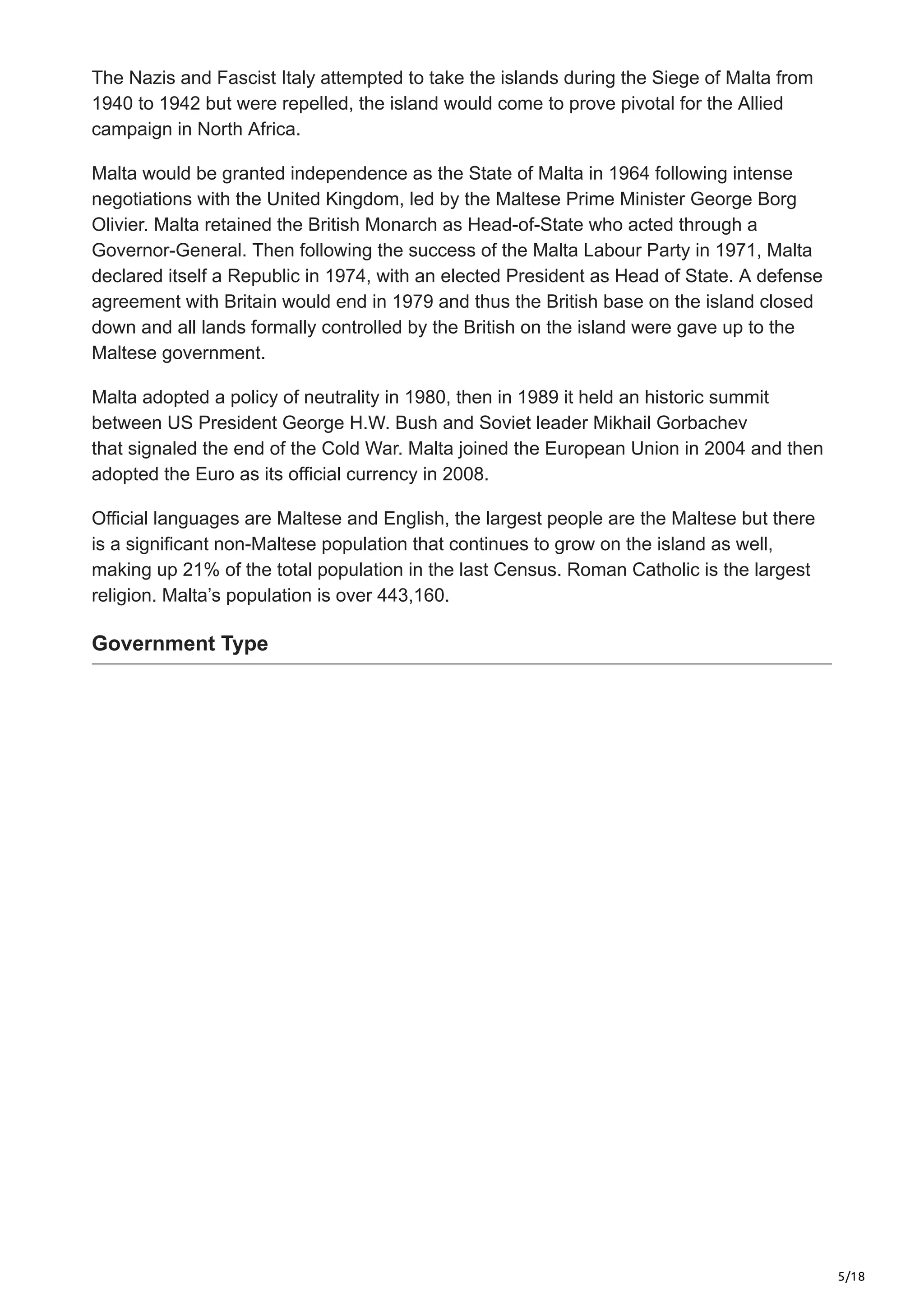 The Government System of Malta | PDF